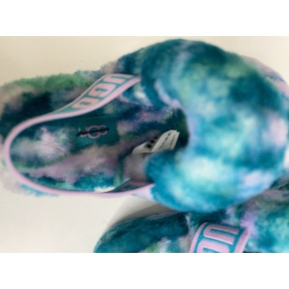 UGG | Shoes | Ugg Fluff Yeah Marble Tie Dye Fur Slides Slippers Blue ...